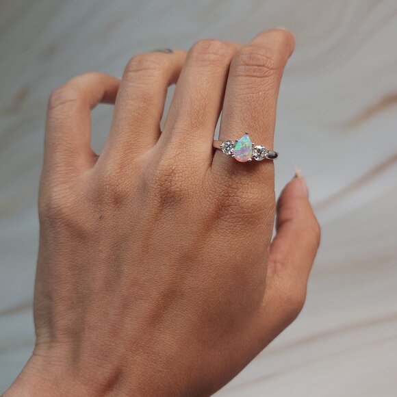 Jewelry | Created Pink Opal Lab Grown Diamond Pear Round Ring 925 ...